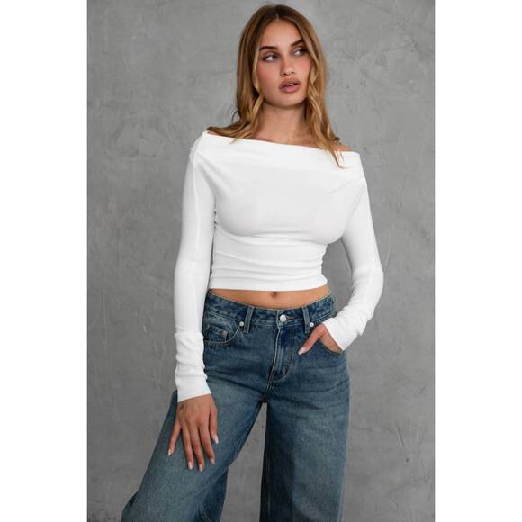 Tic Toc | Tops | New Tic Toc Itzy Ribbed Off The Shoulder Top In White ...